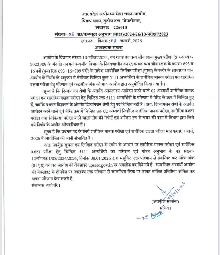 UPSSSC Forest Guard Cut Off